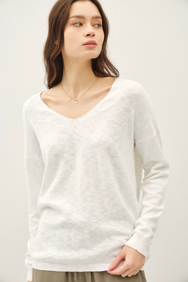 V-Neck Slub Sweater Off White – Kiki Risa Clothing