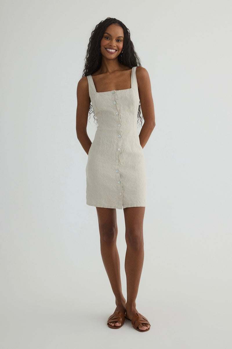 Button Front Mini Dress Sand – Kiki Risa Clothing
